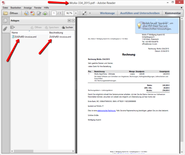 Mehr Effizienz durch ZUGFeRD Rechnungen - mit EasyFirma 2