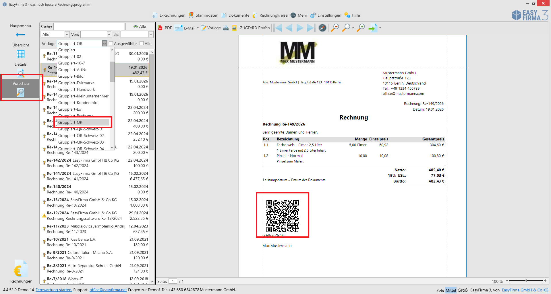 QR-Code einer Rechnung hinzufügen